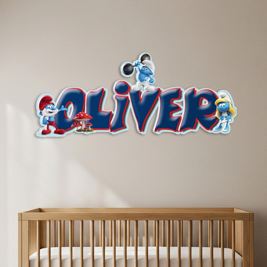 Custom Smurfs Wooden Name Sign, Boys Nursery Decor - Etsy