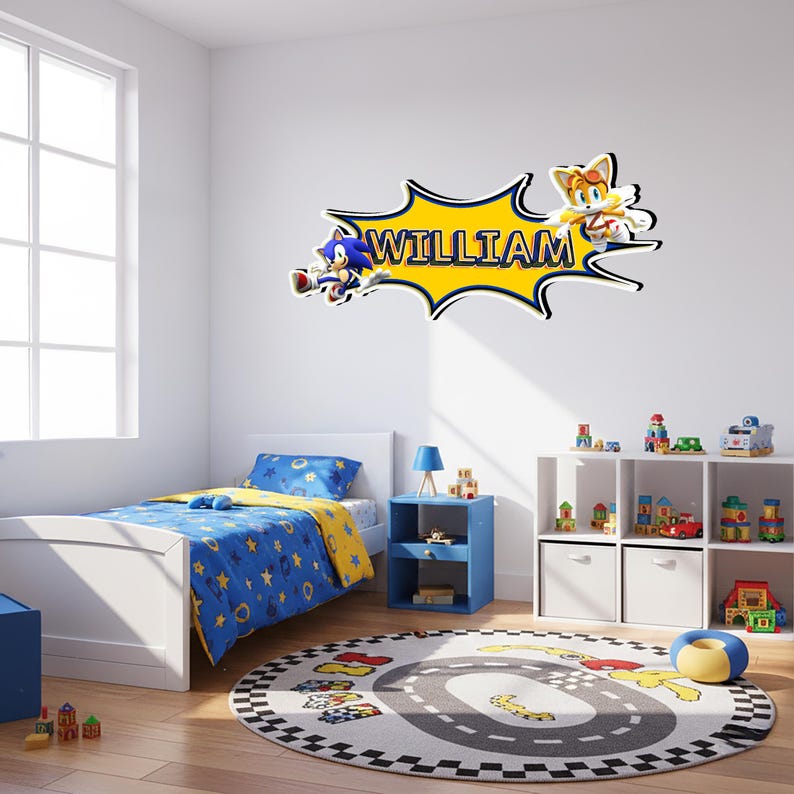 Personalized Wooden Sonic Name Sign, Custom Gaming Nursery Wall Decor ...