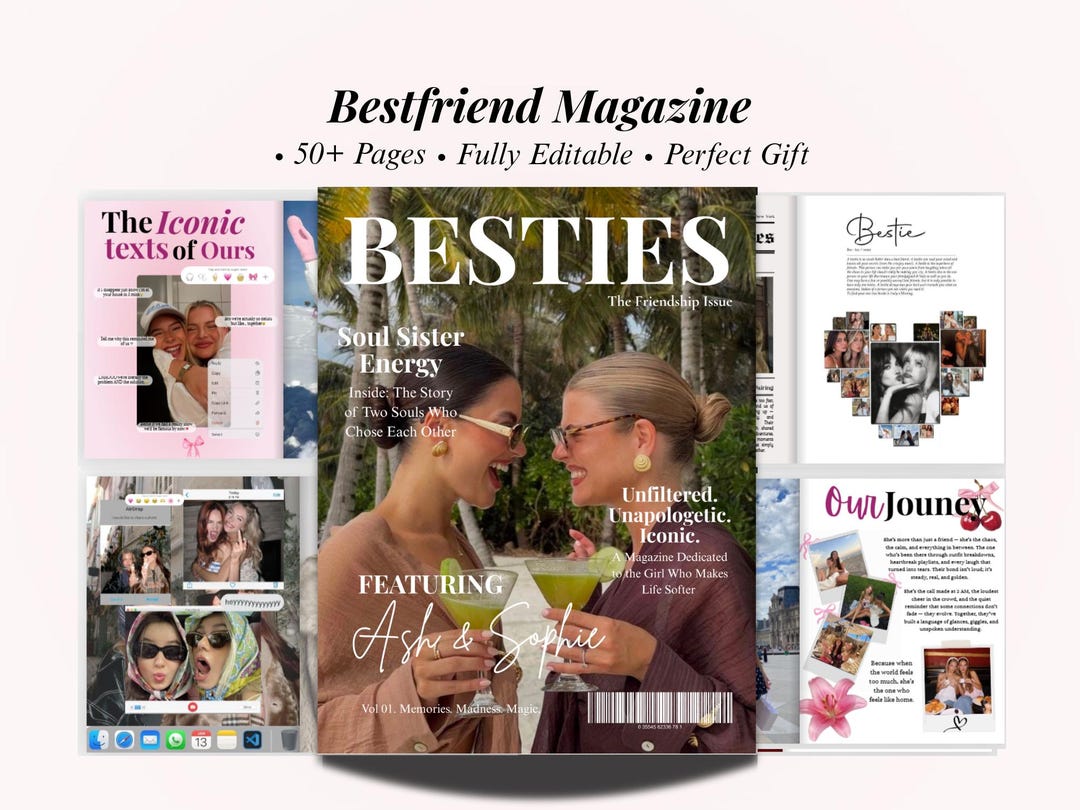 Besties Magazine Template Birthday Gift for Bestie Canva Editable ...