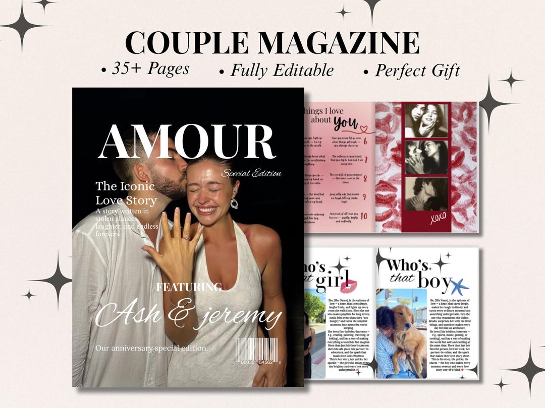 Couples Magazine Template Canva Custom Anniversary Gift First Wedding ...