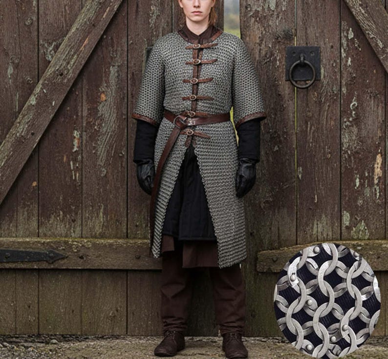 9mm Chainmail Hauberk Mild Steel: Medieval Viking Front Open Shirt ...