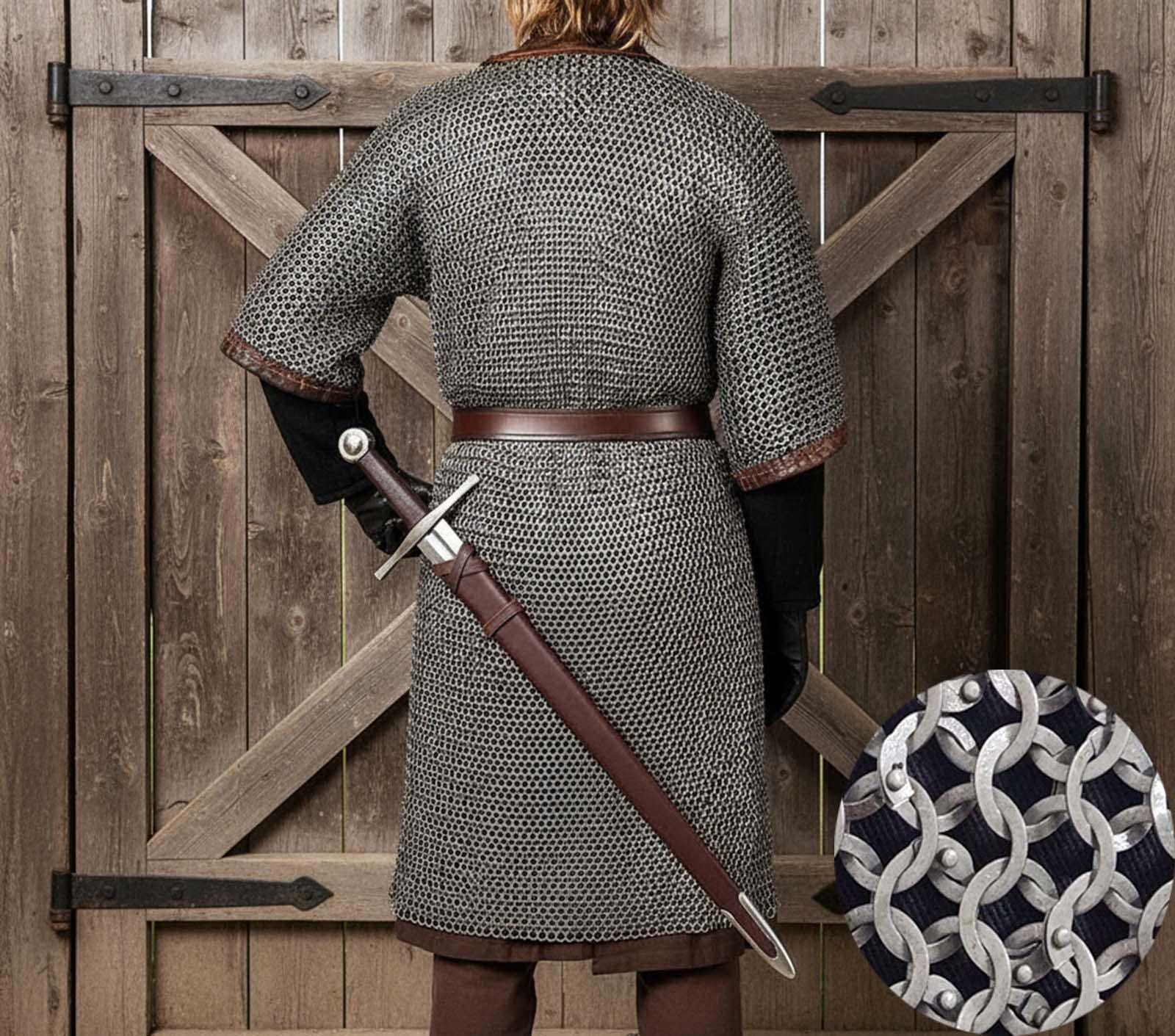 9mm Chainmail Hauberk Mild Steel: Medieval Viking Front Open Shirt ...