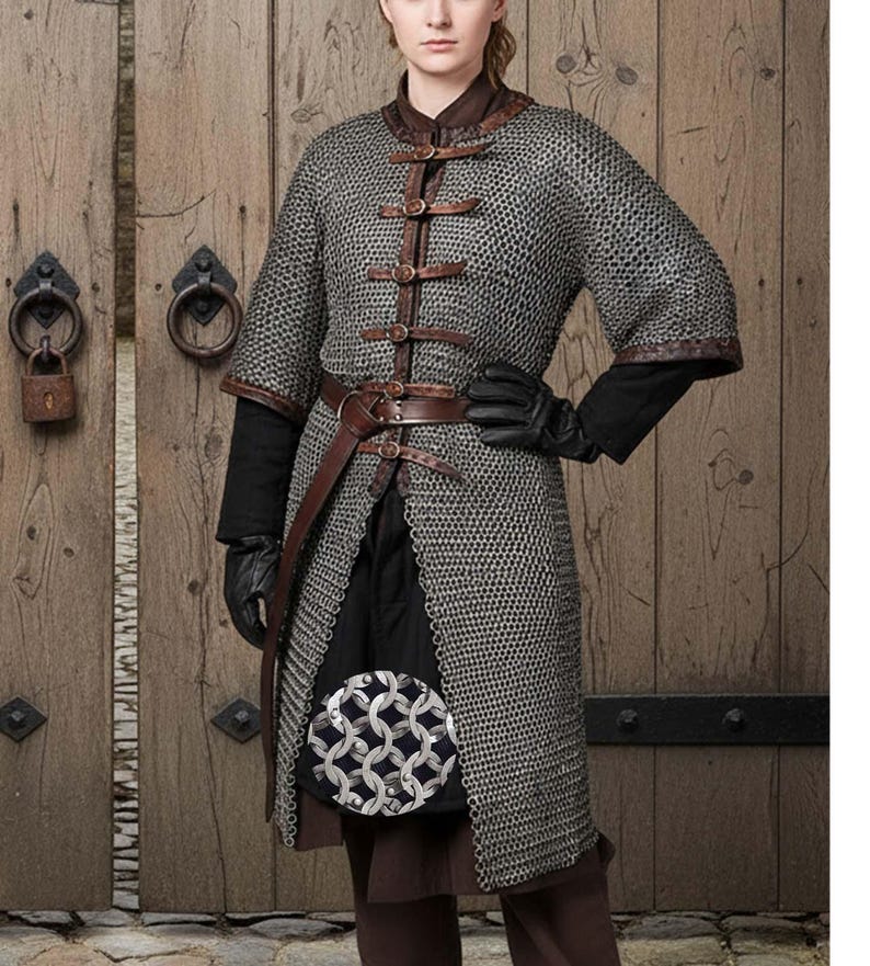 9mm Chainmail Hauberk Mild Steel: Medieval Viking Front Open Shirt ...