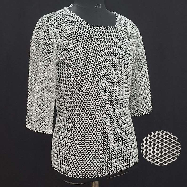Aluminium Butted Chain Mail Hauberk: Half Sleeve Round Rings Medieval ...