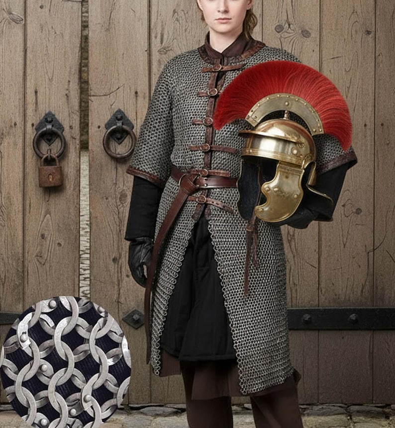 9mm Chainmail Hauberk Mild Steel: Medieval Viking Front Open Shirt ...