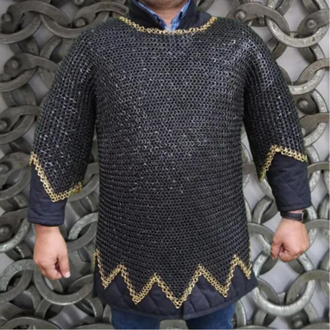 Blackened Chain Mail Shirt: 9 MM Flat Brass Zig Zag Border - Etsy