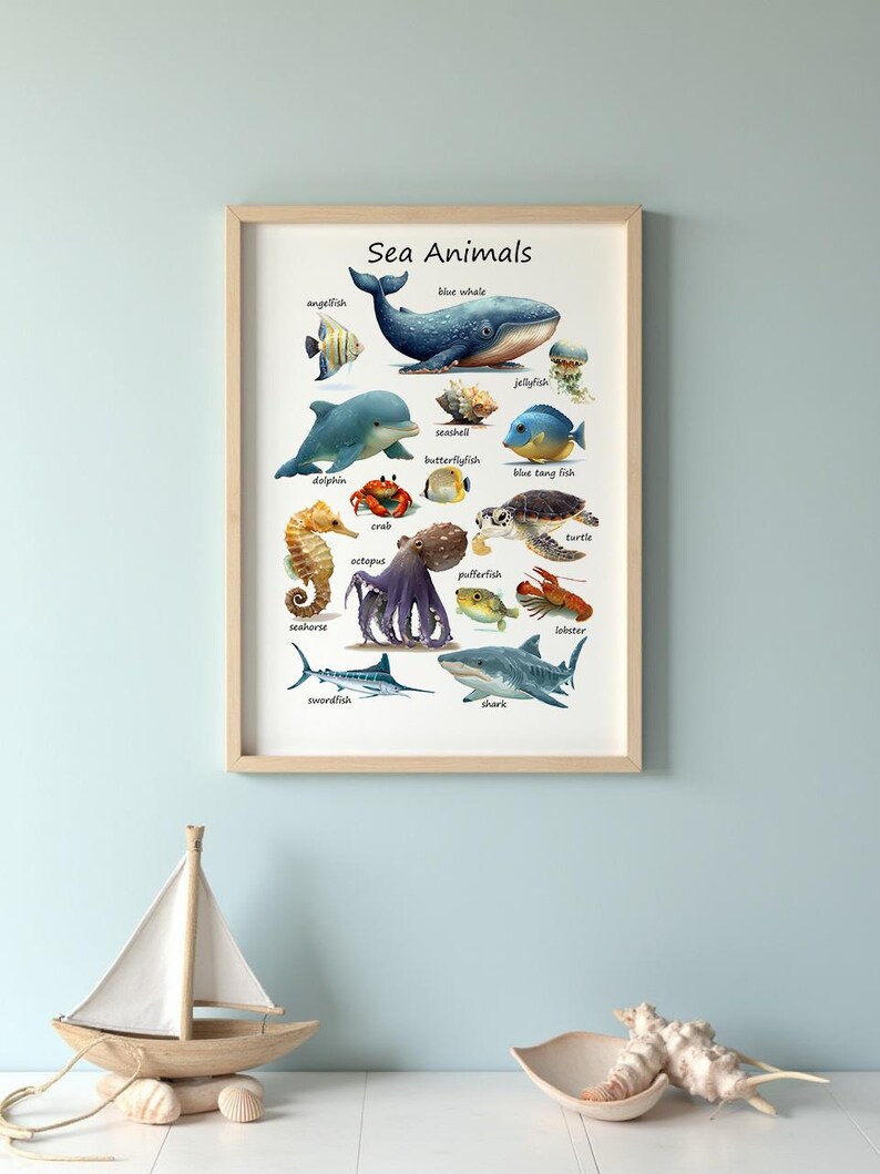 Sea Animals Nursery Print | Educational Ocean Poster (digital Download ...
