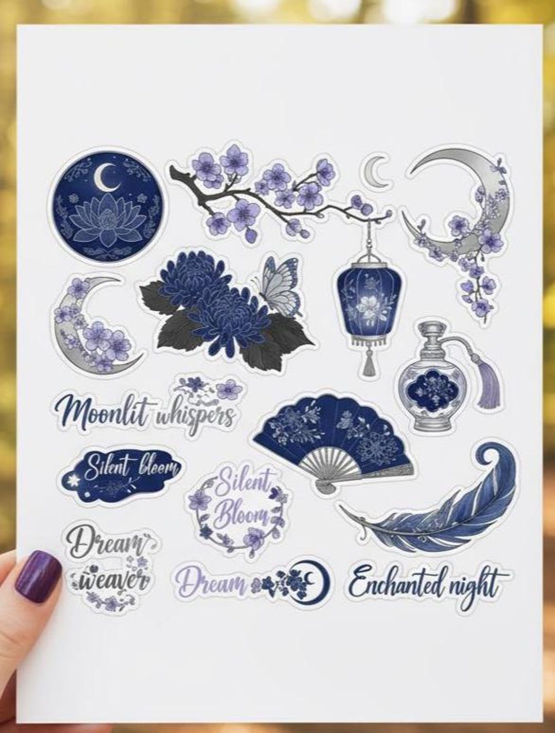 Printable PNG Sticker Bundle Coquette Chinoiserie Blue Moon Floral ...
