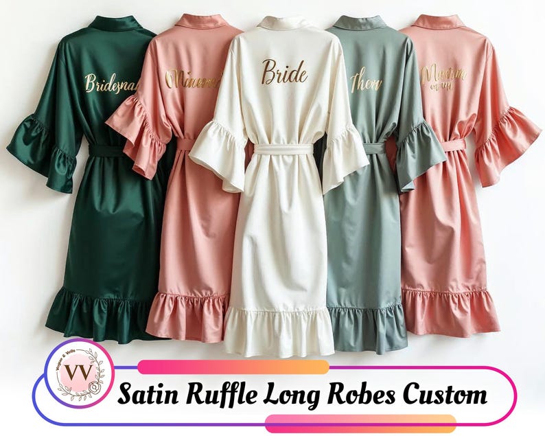 Personalized Satin Long Ruffle Robe for Women Bridal & Bridesmaid ...