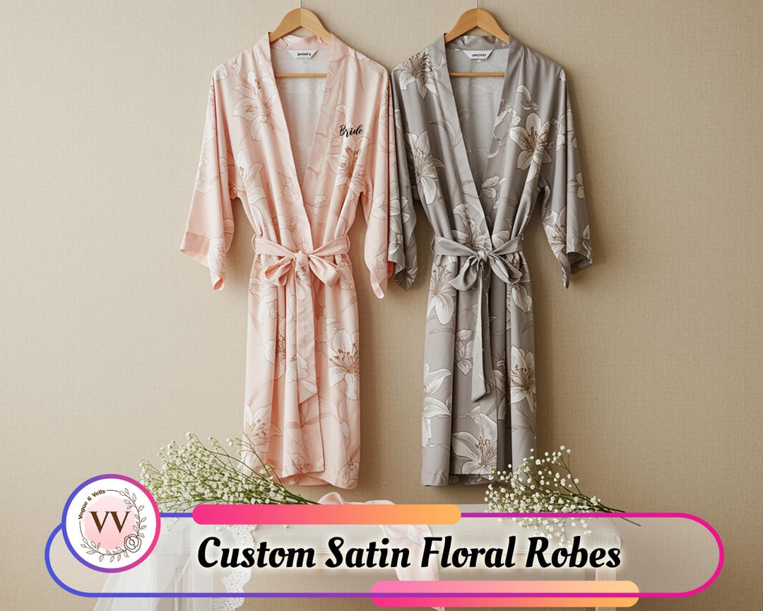 Customized Satin Floral Robe Bridal Getting Ready Wear, Personalized ...