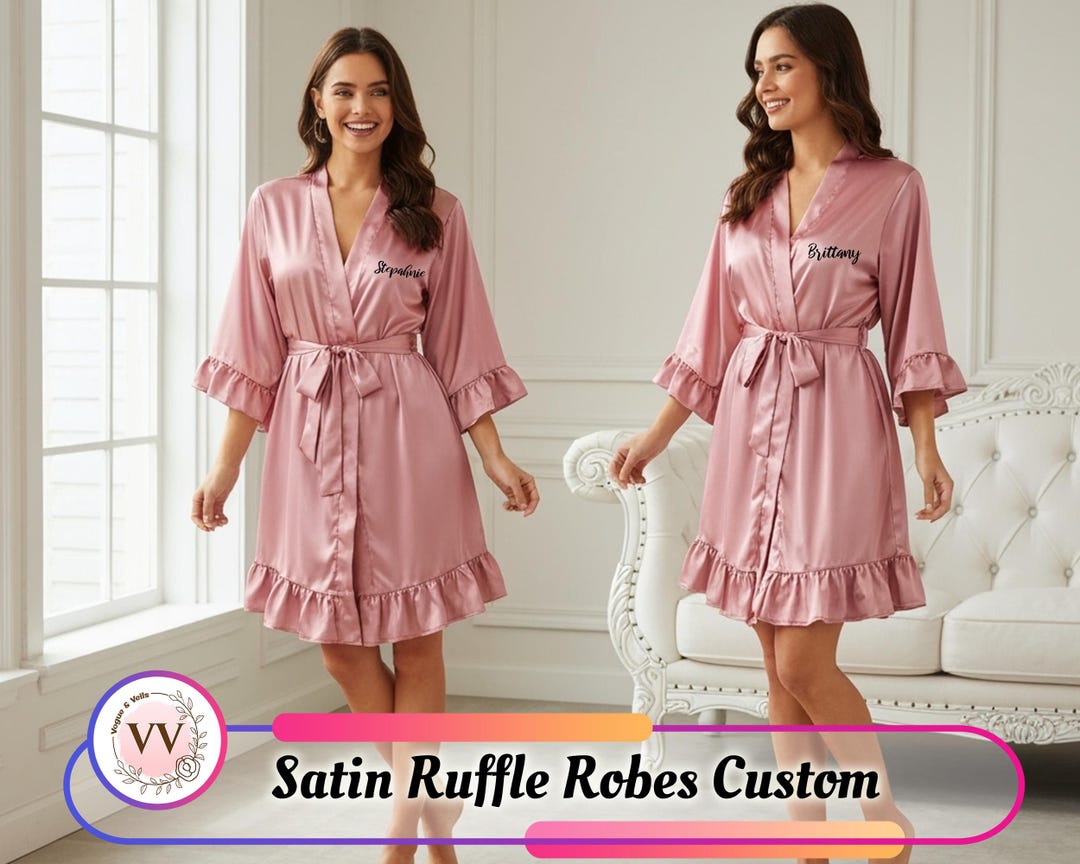 Personalized Satin Robe With Ruffles for Brides & Bridesmaids | Luxury ...