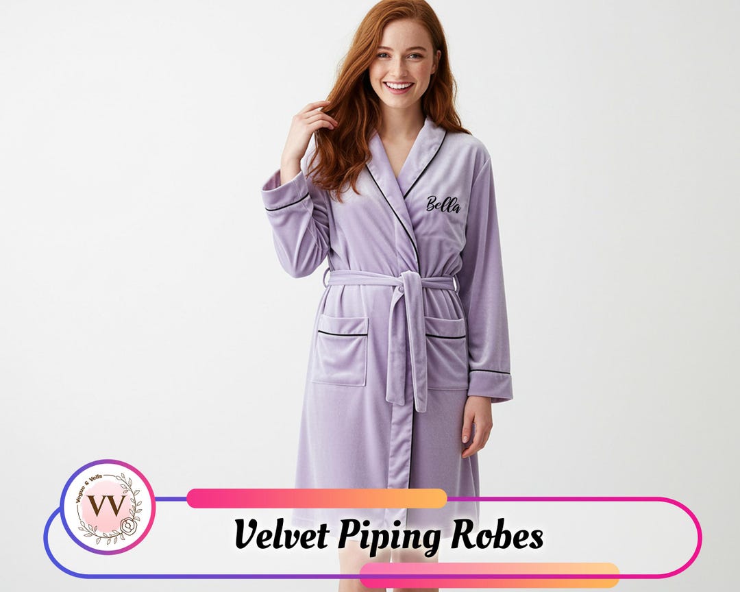 Velvet Personalized Robe With Piping – Custom Text, Initials or Logo ...