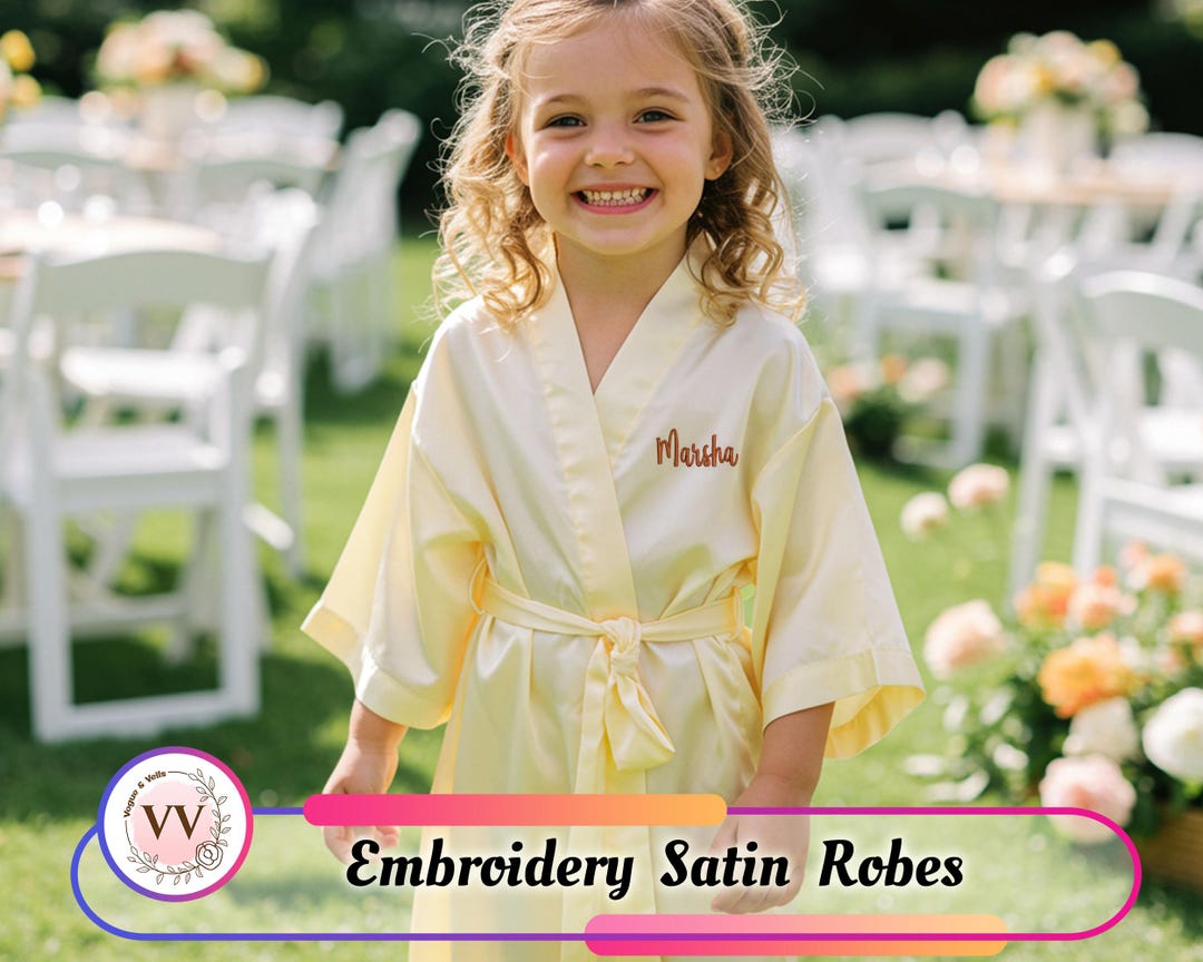 Kids Embroidery Satin Robe – Personalized Flower Girl Robe, Birthday ...