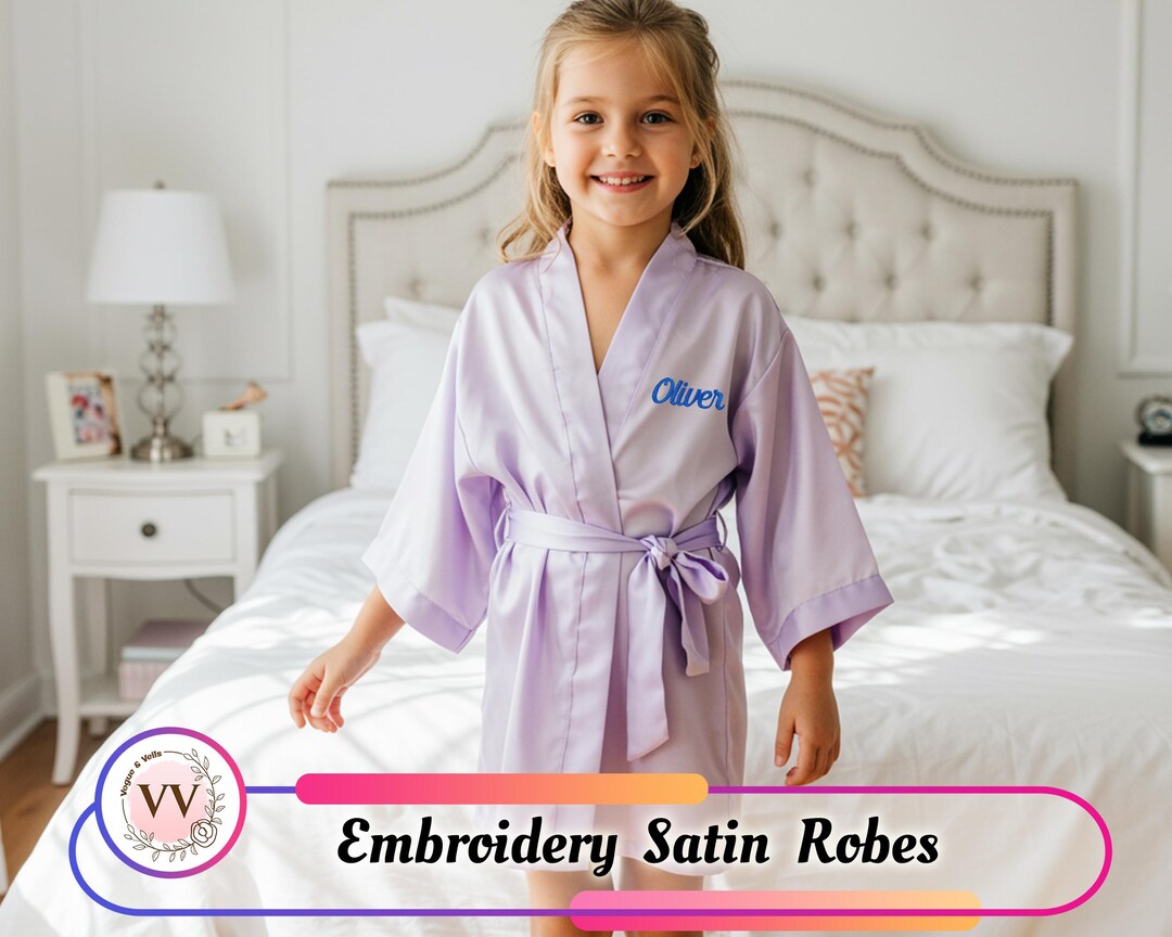 Personalized Kids Satin Robe With Embroidery – Flower Girl Robe ...