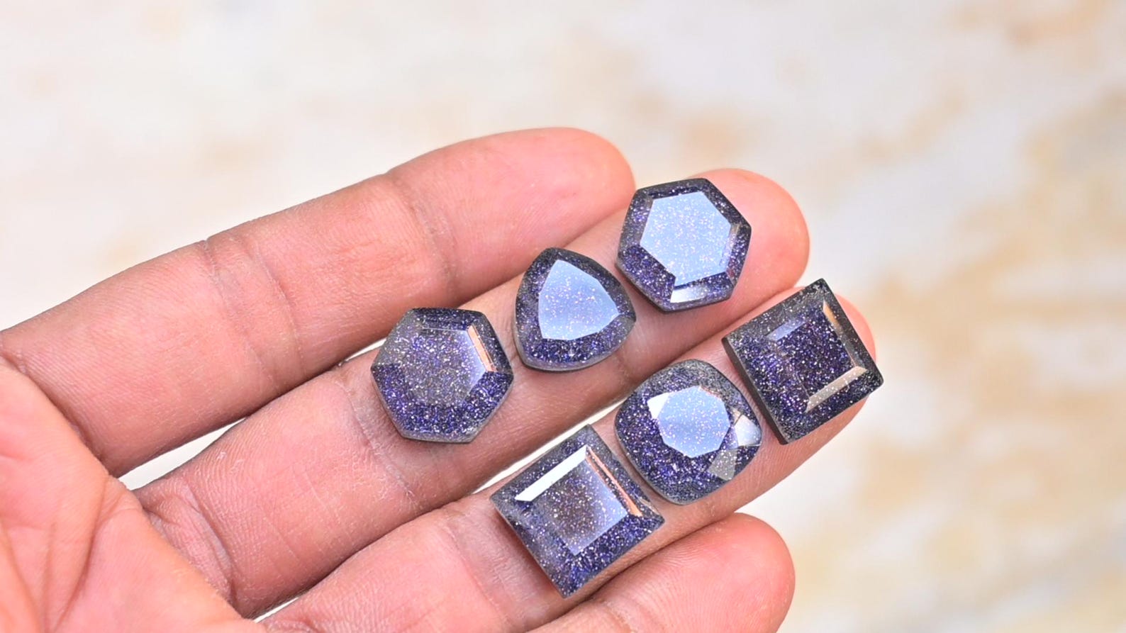 Natural Blue Sand Stone Doublet Step Cut Mix Shape Gemstone High ...