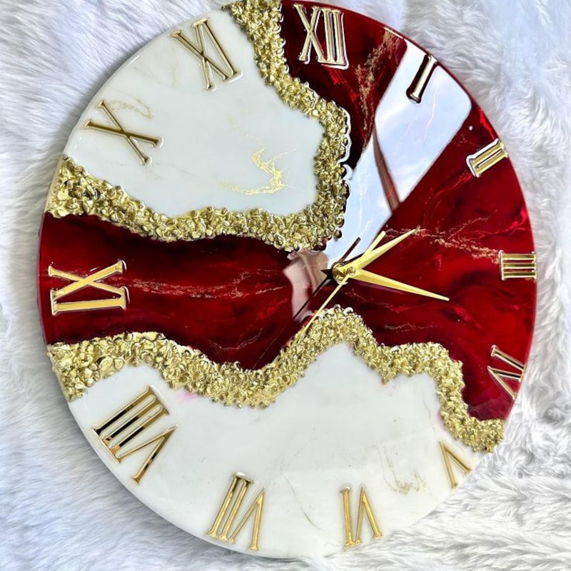 Red and Gold Resin Clock - Etsy UK