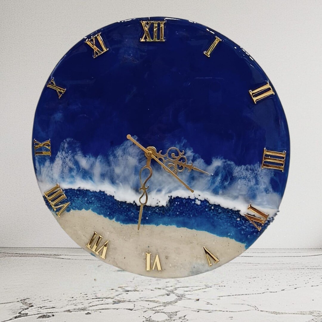 Handmade Resin Ocean Clock | Blue Sea Art Timepiece | Coastal Home ...