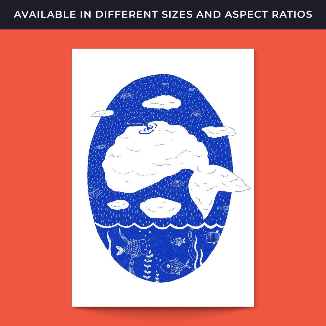 Whimsical Dolphin Cloud Art Print: Blue Surrealism (digital Download ...