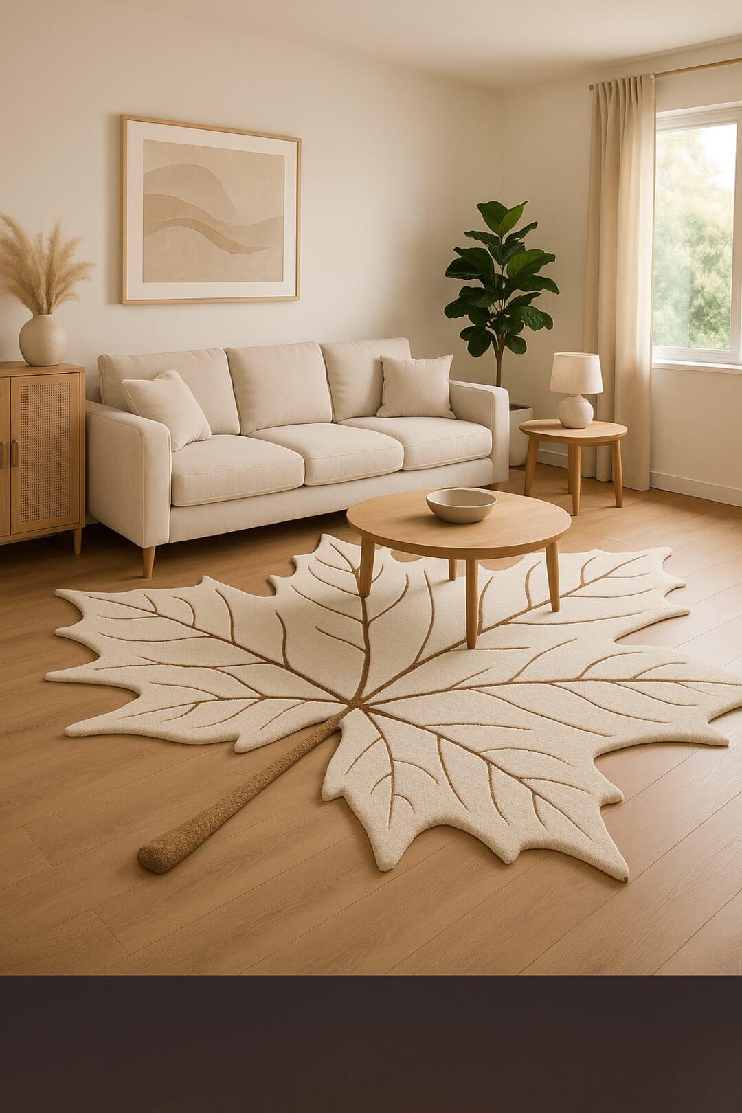 Ivory Maple Leaf Rug-nature Inspired Leaf Shaped Floor Mat for Living ...