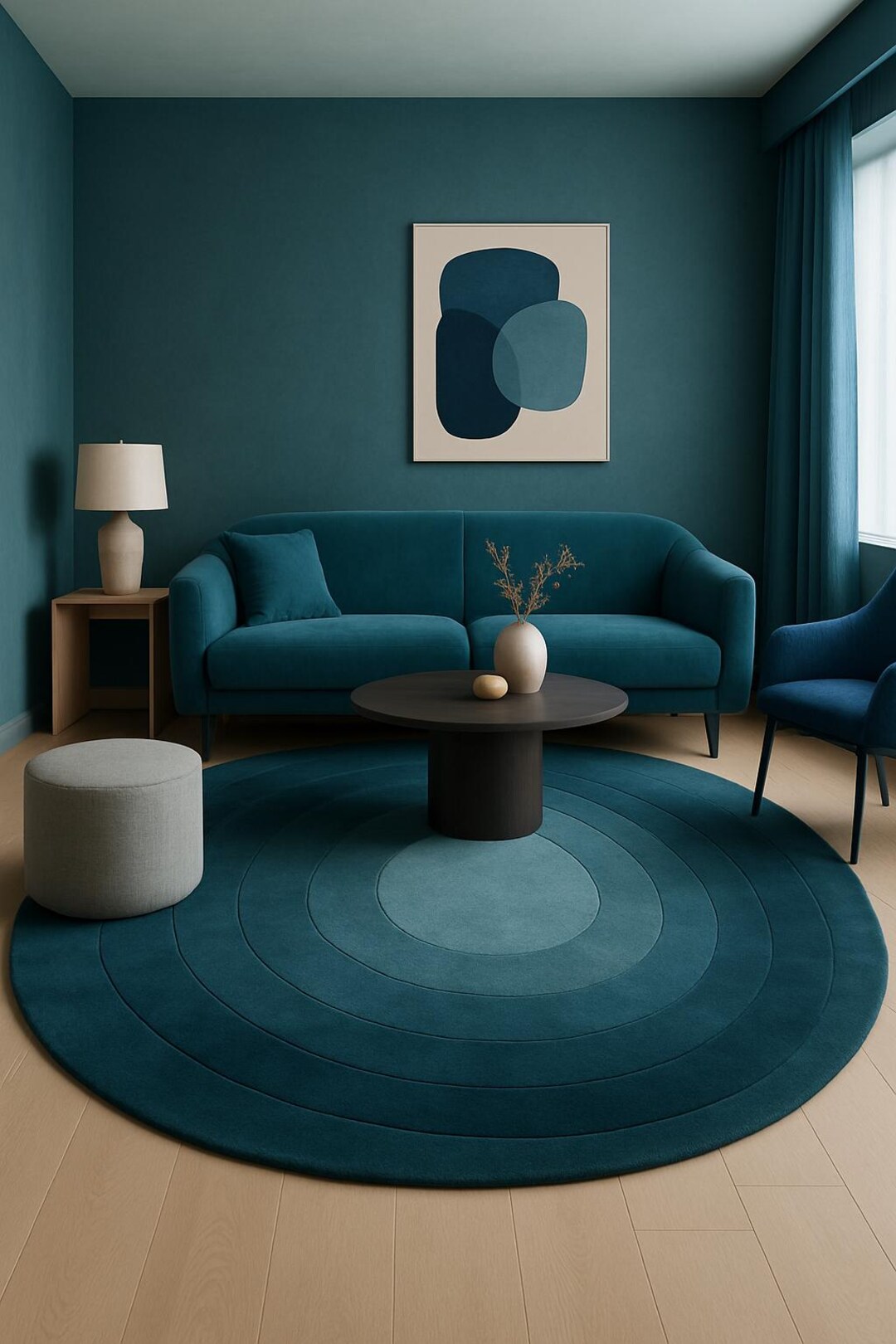 Midnight Ripple Oval Rug-modern Concentric Layered Blue Carpet - Etsy