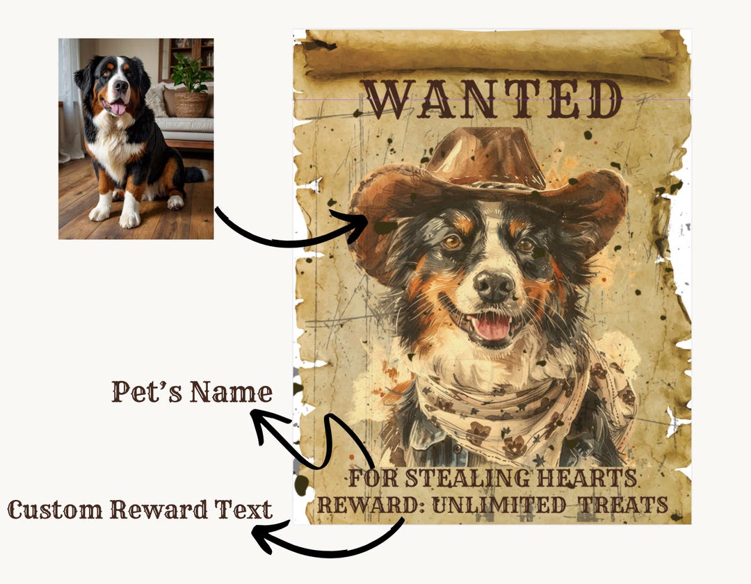 Custom Pet Wanted Poster, Cowboy Portrait From Photo - Etsy