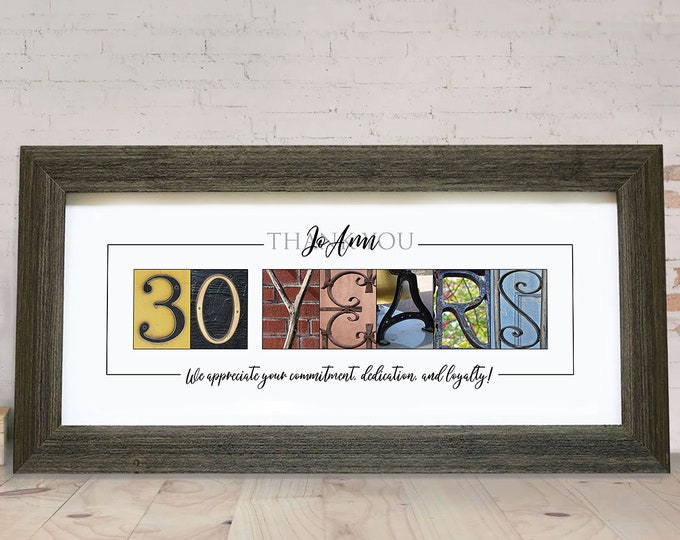 30 Year Work Anniversary Print, Employee Gift, 30 Years of Service Recognition, Retirement Gift ...