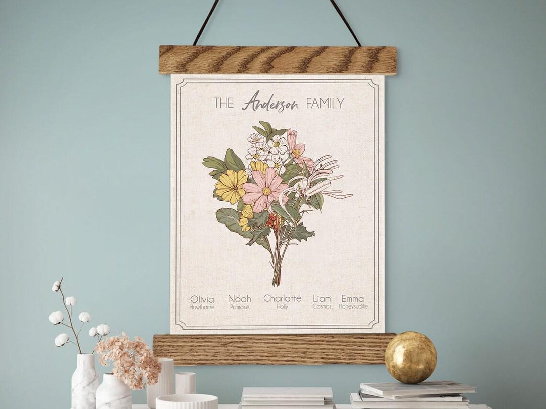 Personalized Family Birth Month Flower Bouquet, Gift for Mom or Grandma ...