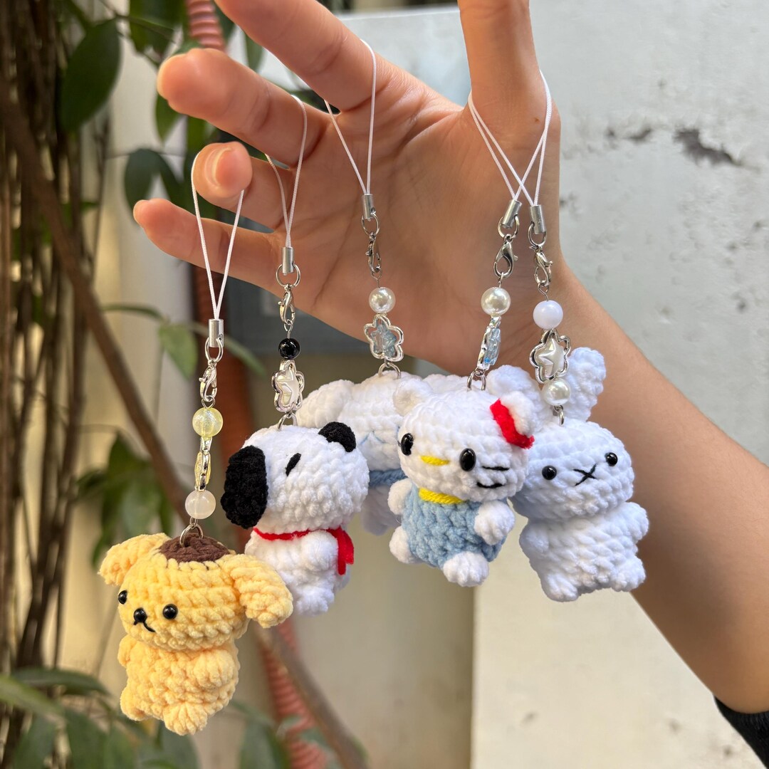 Cute Y2k Crochet Hello Kitty Keychains, Handmade Amigurumi Plush Bag ...