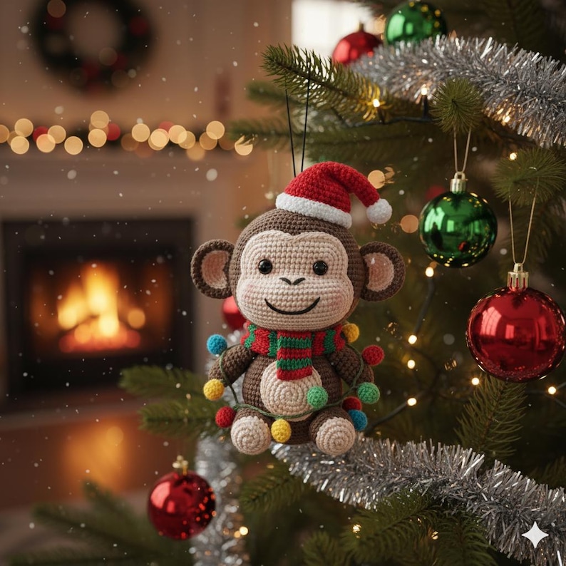 Crochet Christmas Monkey Car Ornament, Christmas Gifts, Handmade Monkey ...