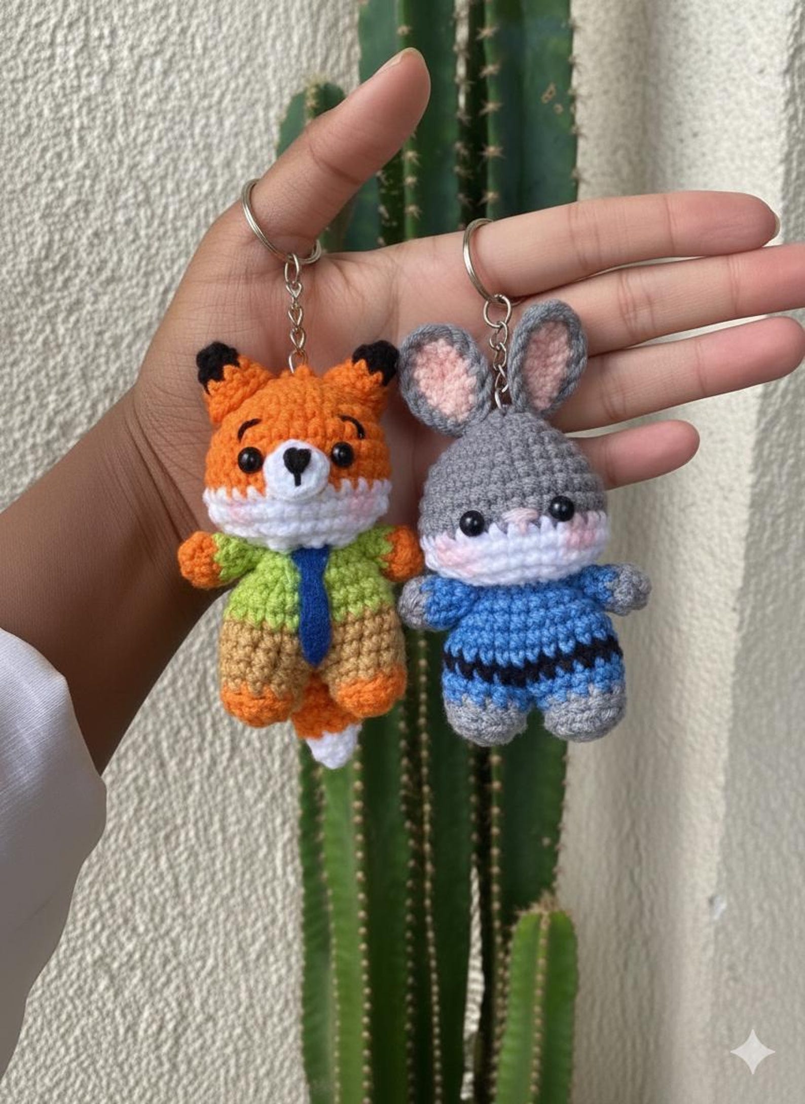 Crochet Zootopia Couple Keychain, Cute Nick and Judy Keychain, Fox ...