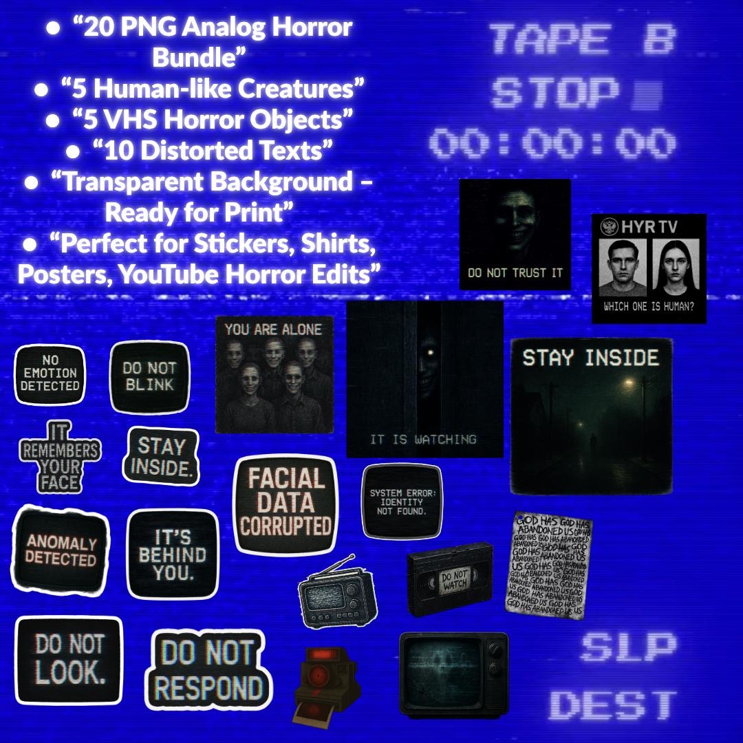 20 PNG Analog Horror Bundle Creepy Human Creatures, VHS Objects ...
