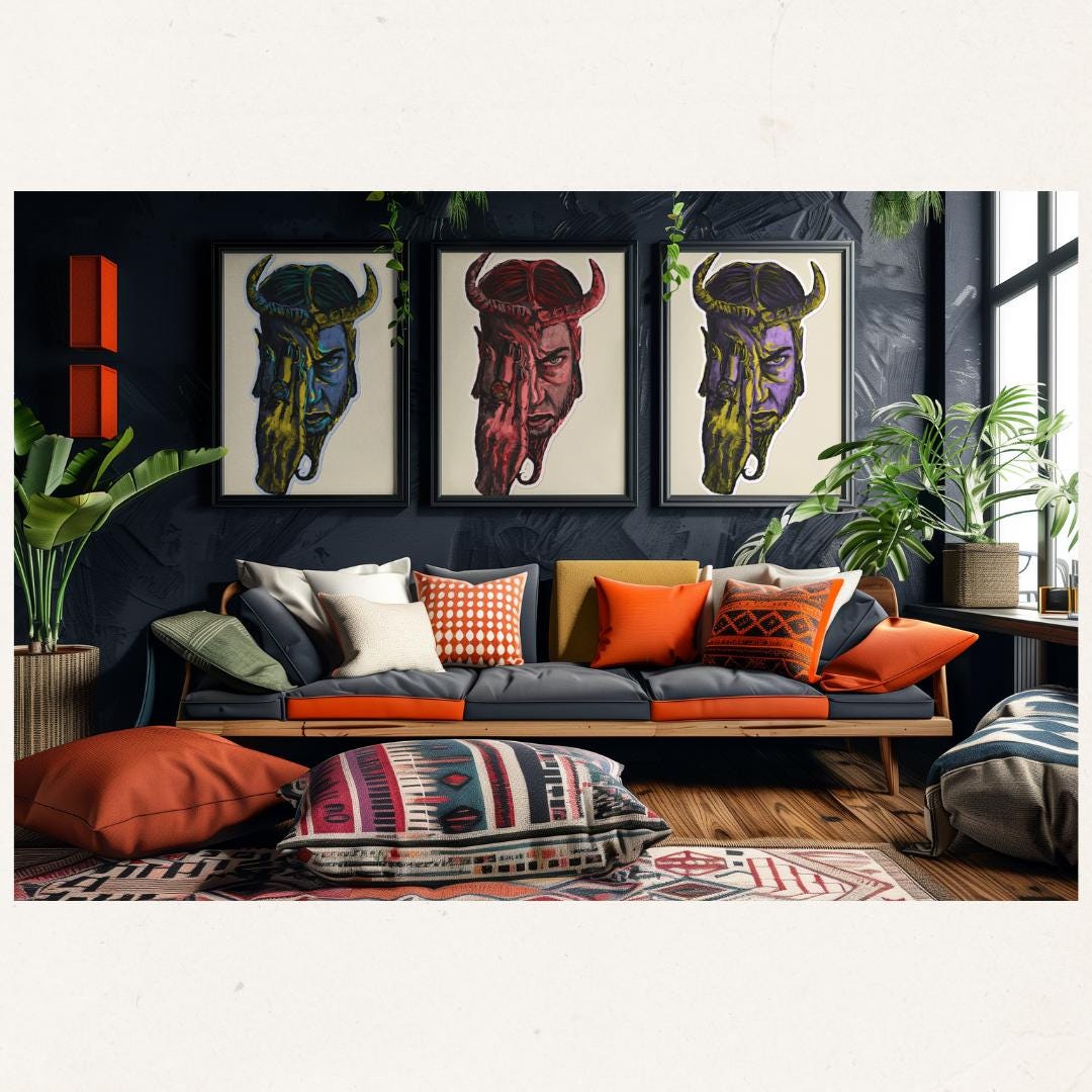 Occult Demon Portrait Printable Set – Gothic Dark Art Wall Decor: Blood ...