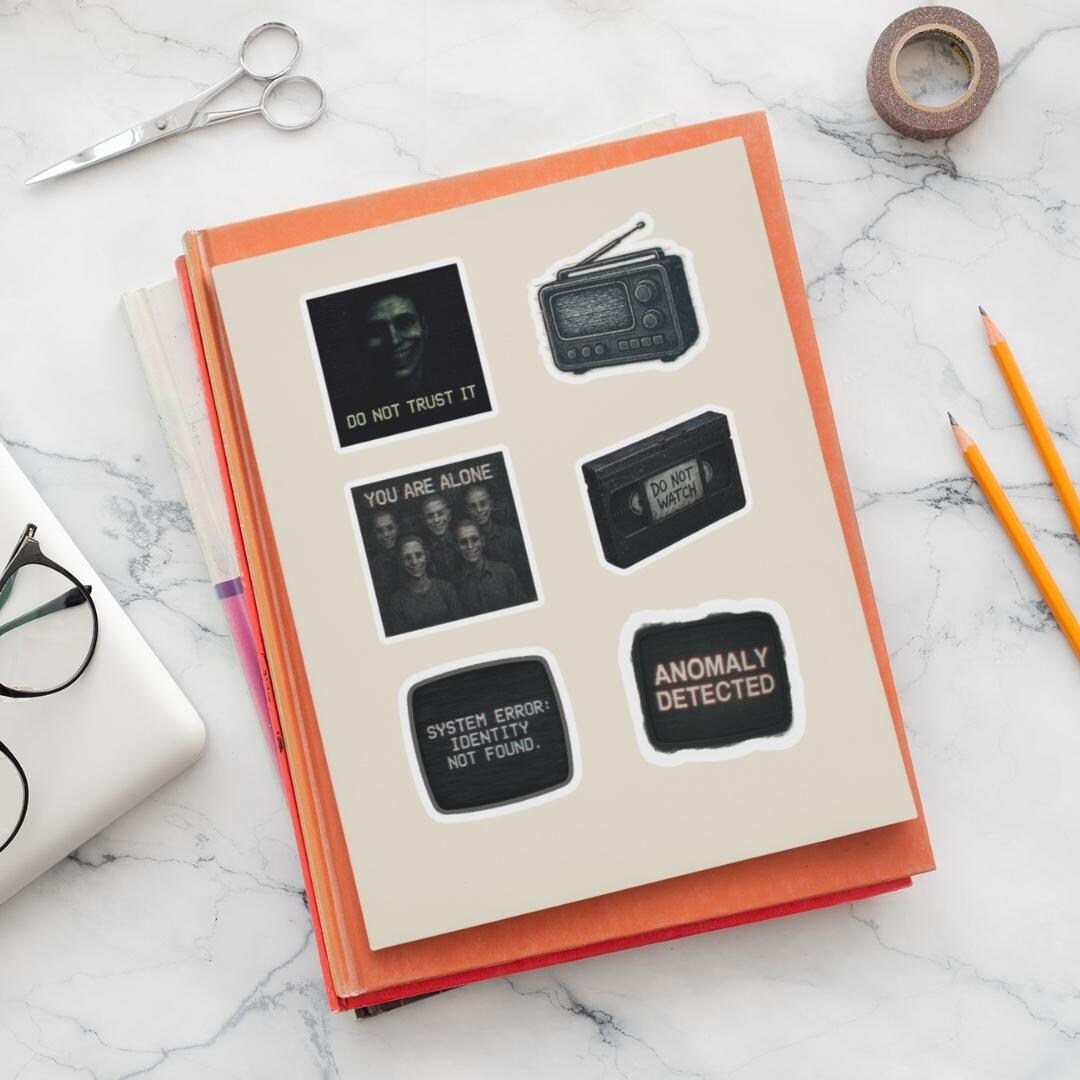 Analog Horror Sticker Sheet | VHS Tape, Radio, Creepy Creatures & Text ...
