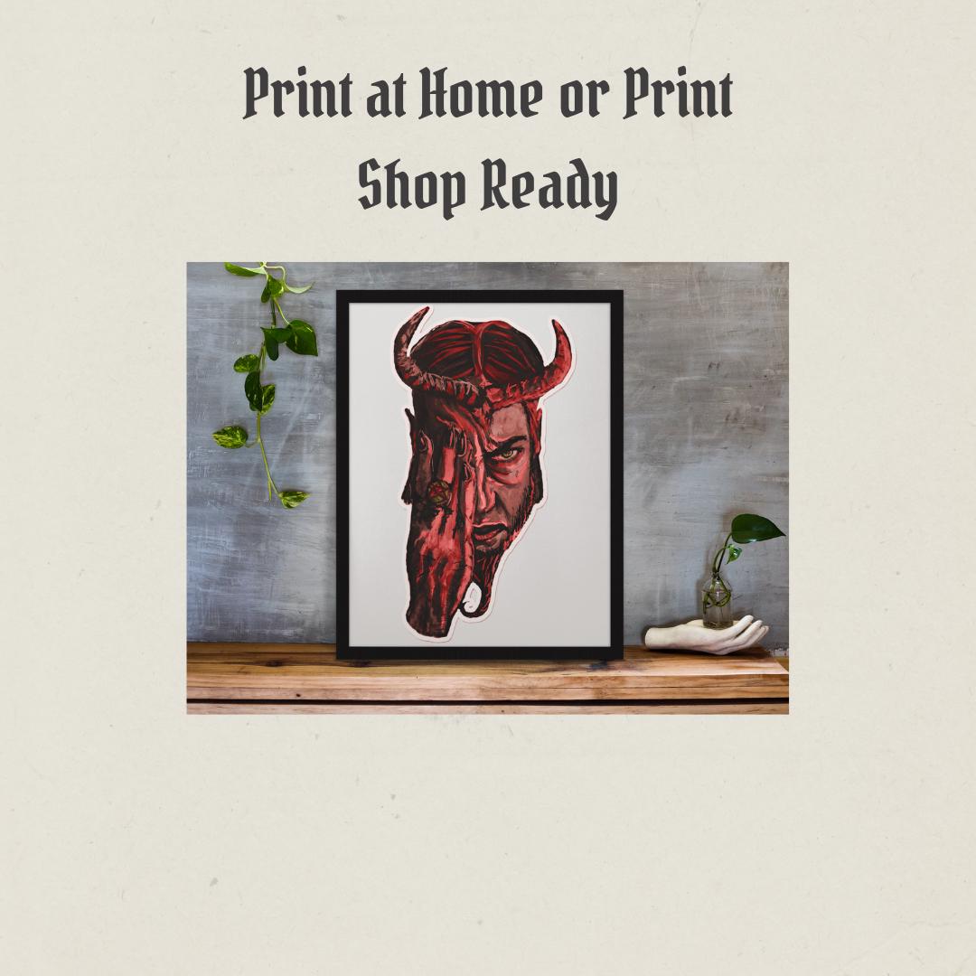 Occult Demon Portrait Printable Set – Gothic Dark Art Wall Decor: Blood ...