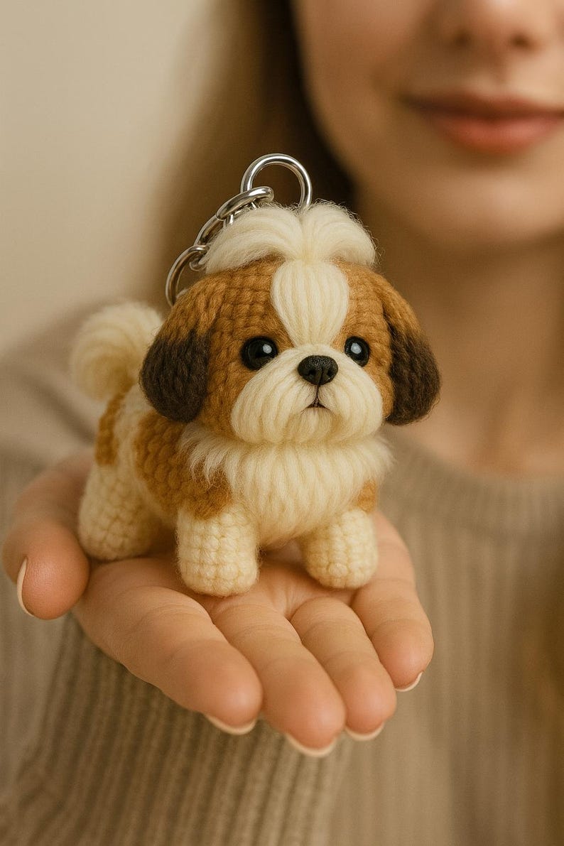 Shih Tzu Amigurumi Keychain – Crochet Pattern PDF – Mini Shih Tzu to ...