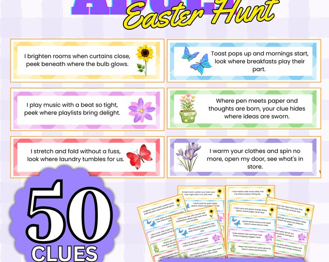 Adult Easter Scavenger Hunt Printable | 50 Clever Riddles for Indoor ...