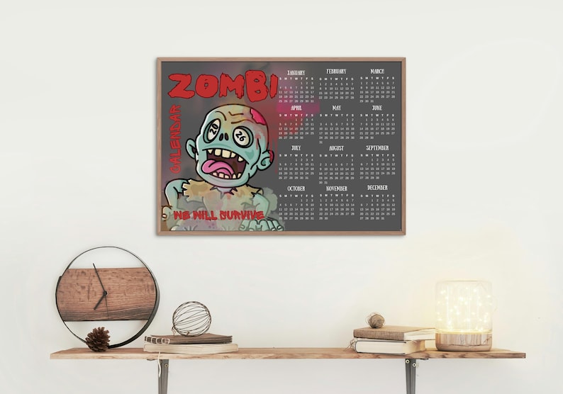Zombie 2026 Calendar – Horror Cartoon Printable Planner | Digital ...