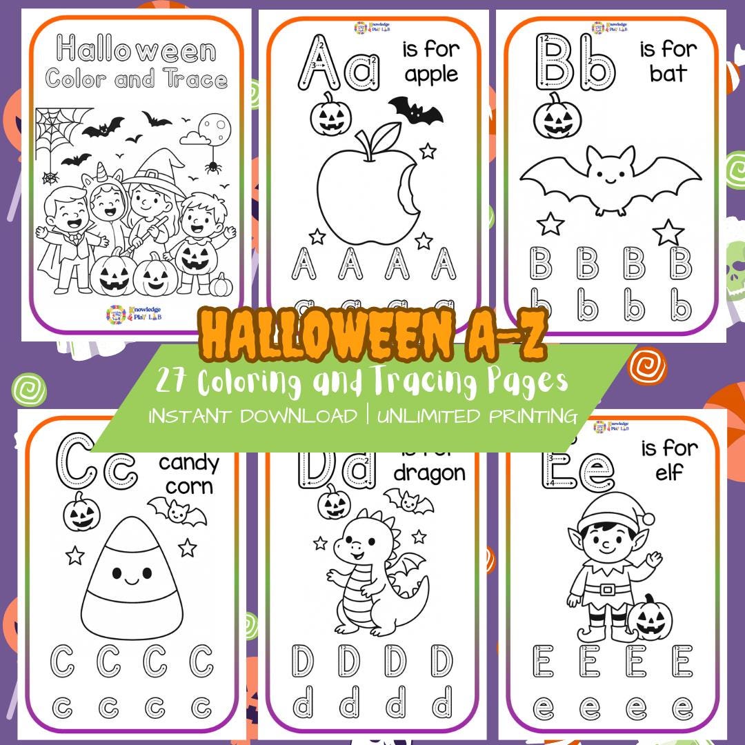 Halloween A-Z Coloring Pages: Spooky Alphabet Tracing (digital Download ...