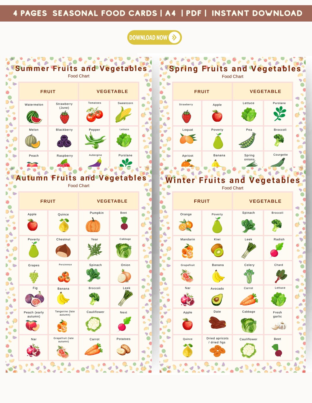 Seasonal Produce Guide | Printable Nutrition Chart (PDF) - Etsy UK