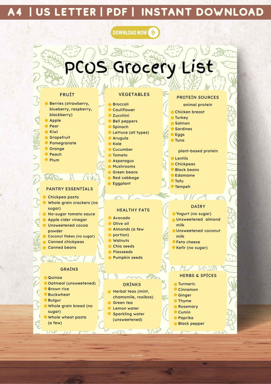 PCOS Grocery List | Printable Nutrition Guide (PDF) - Etsy