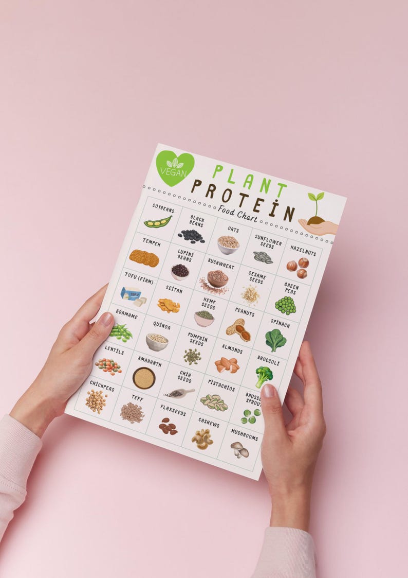 Plant Protein Food List and Chart | Vegan High Protein Sources (digital ...