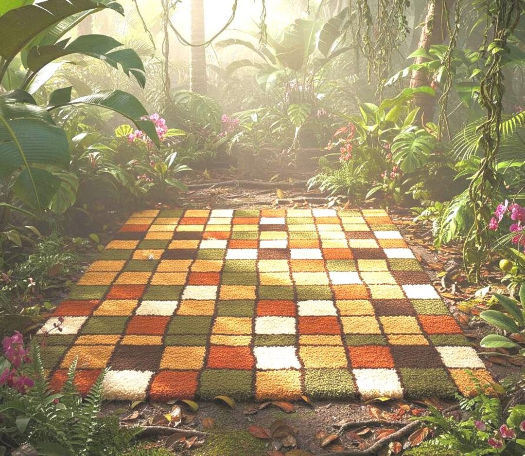 Mid-century Modern Wool Shag Rug: Earth Tone Geometric Patchwork - Etsy