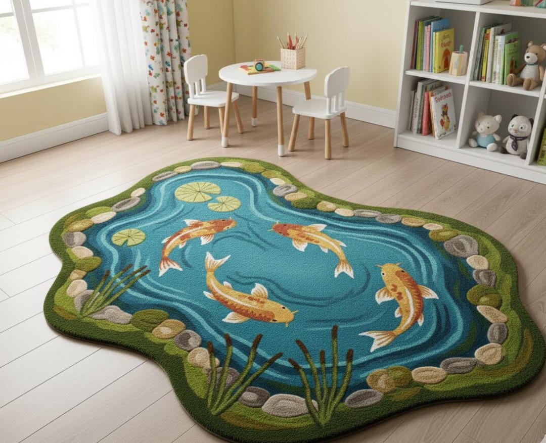 Hand-tufted Wool Koi Pond Rug: Whimsical Nature-inspired Area Rug - Etsy