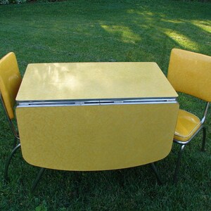 Vintage Yellow Drop-Leaf Formica Table and Two Yellow Vinyl | Etsy