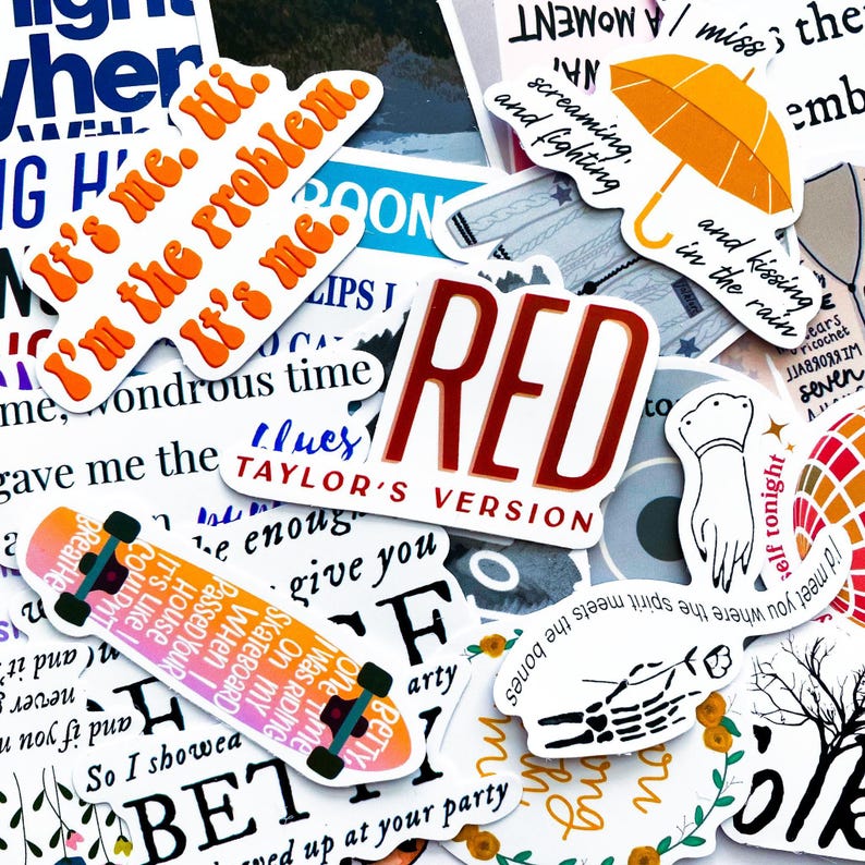 50 Random Taylor Lyric Stickers Pack, Handwritten Song Lyric Stickers ...