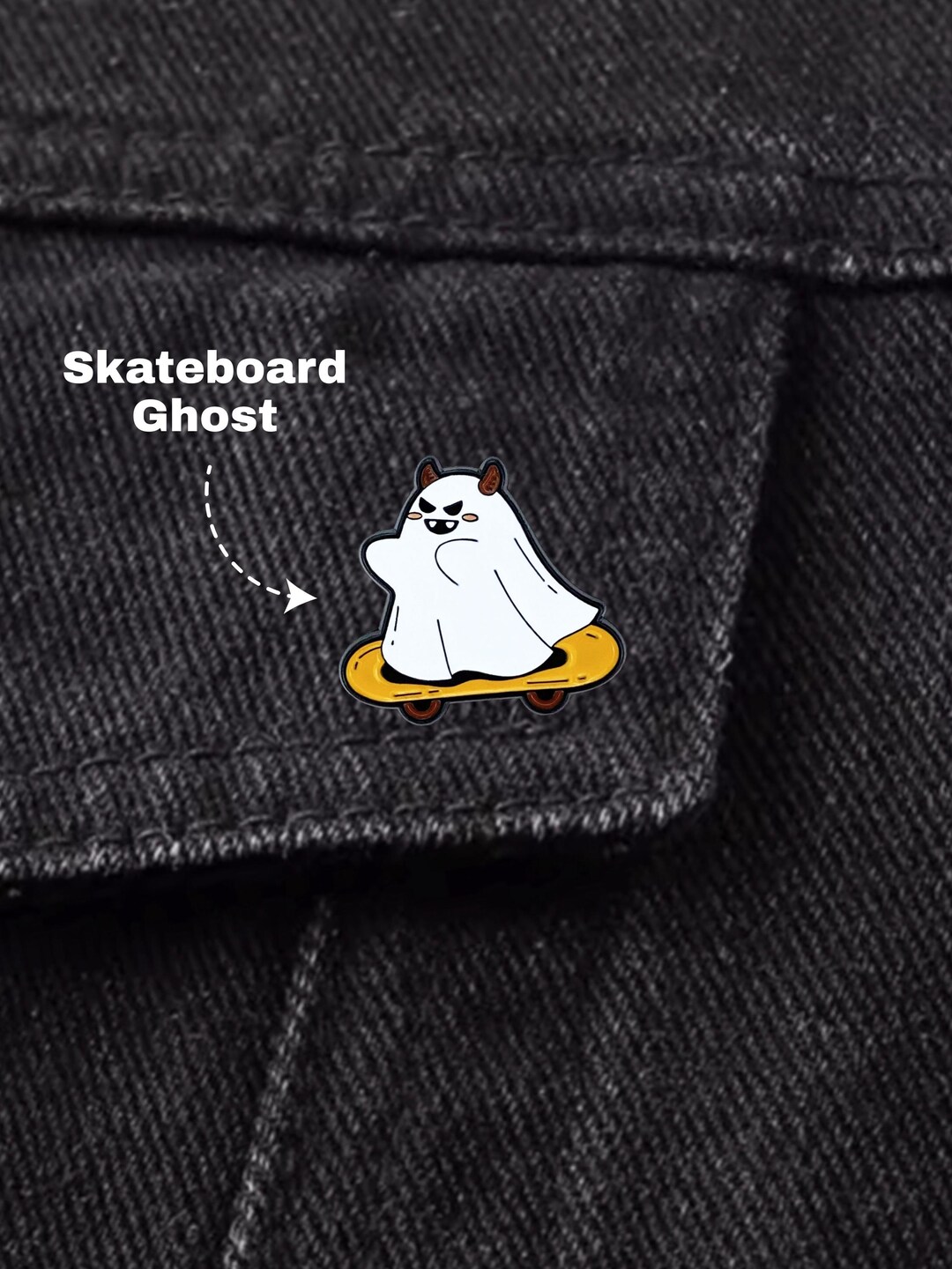 Skateboard Ghost Enamel Pin – Cute Halloween Lapel Pins, Funny Devil ...