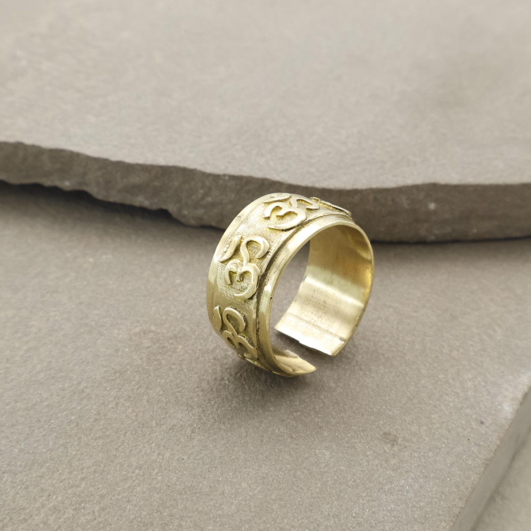 Handmade Brass Om Symbol Ring: Adjustable Yoga Meditation Jewellery ...