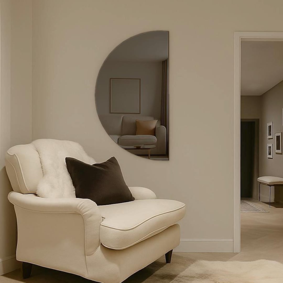 Half-moon Grey-tinted Frameless Mirror - Etsy