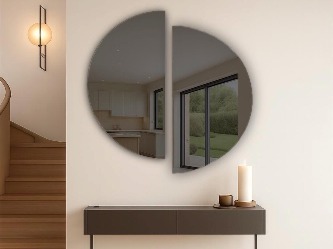 Set of 2 Half-moon Grey-tinted Frameless Mirror - Etsy UK