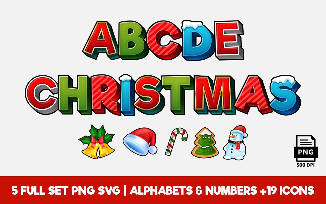 5 Christmas Alphabet PNG Clipart Bundle | Instant Download Digital ...